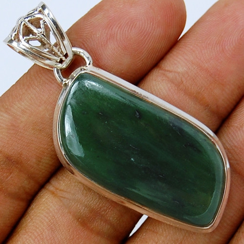 Zilveren hanger met groene Jade | Zilveren Edelsteen Hangers