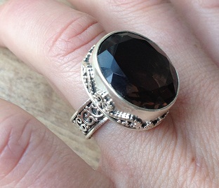 Zilveren edelsteen ring Smokey Topaas vintage setting 18 | Zilveren ...