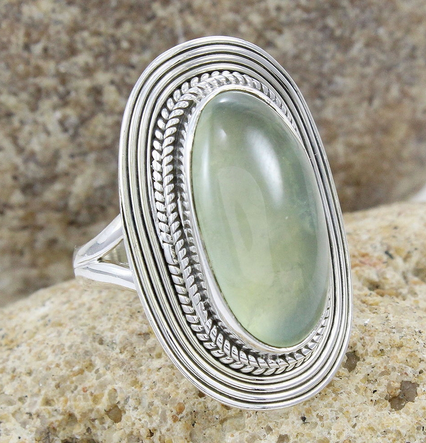 Zilveren edelsteen ring gezet met Prehniet 17.5 mm | Zilveren Edelsteen ...